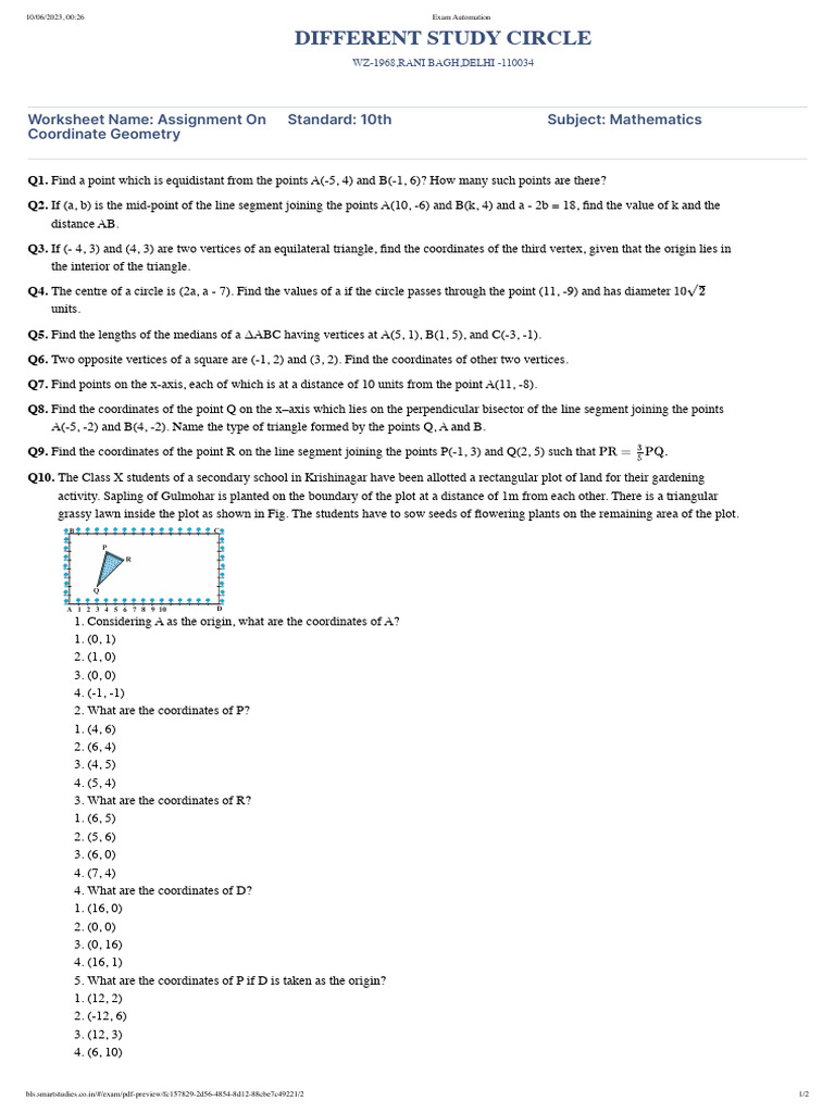 Assignment On Coordinate Geometry | PDF | Rectangle | Triangle