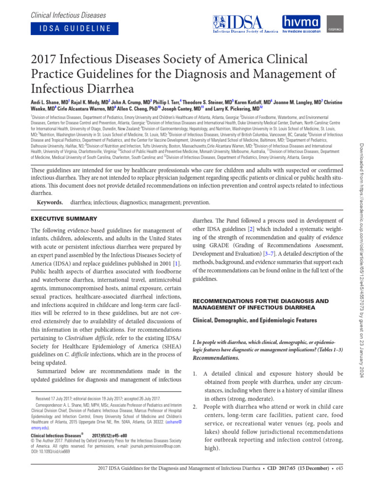 Idsa Infectious Diarrhea | PDF | Diarrhea | Infection