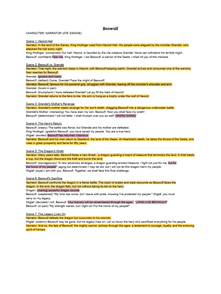 BEOWULF SCRIPT | PDF | Beowulf | English Heroic Legends