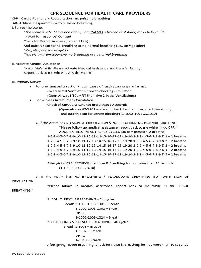 CPR Sequence | Download Free PDF | Cardiopulmonary Resuscitation ...