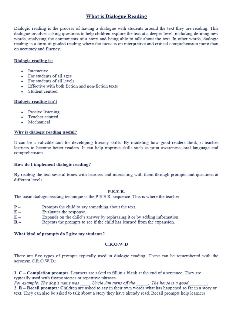Dialogue Reading | PDF | Reading Comprehension | Learning