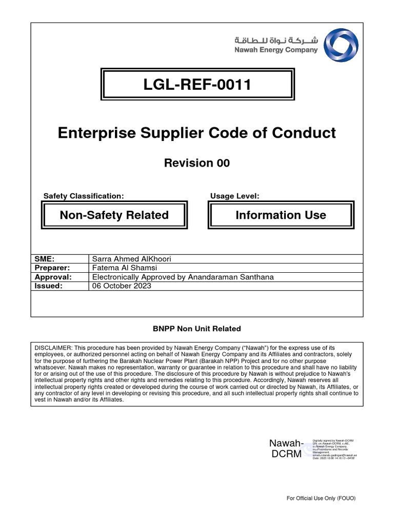 Enterprise Supplier Code of Conduct | PDF | Occupational Safety And ...