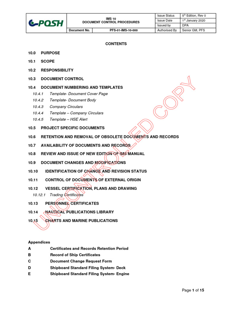 0 IMS 10 - Document Control Procedures | PDF | Water Transport