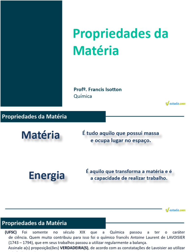 Propriedades Da Matéria-P4e | PDF | Química | Matéria