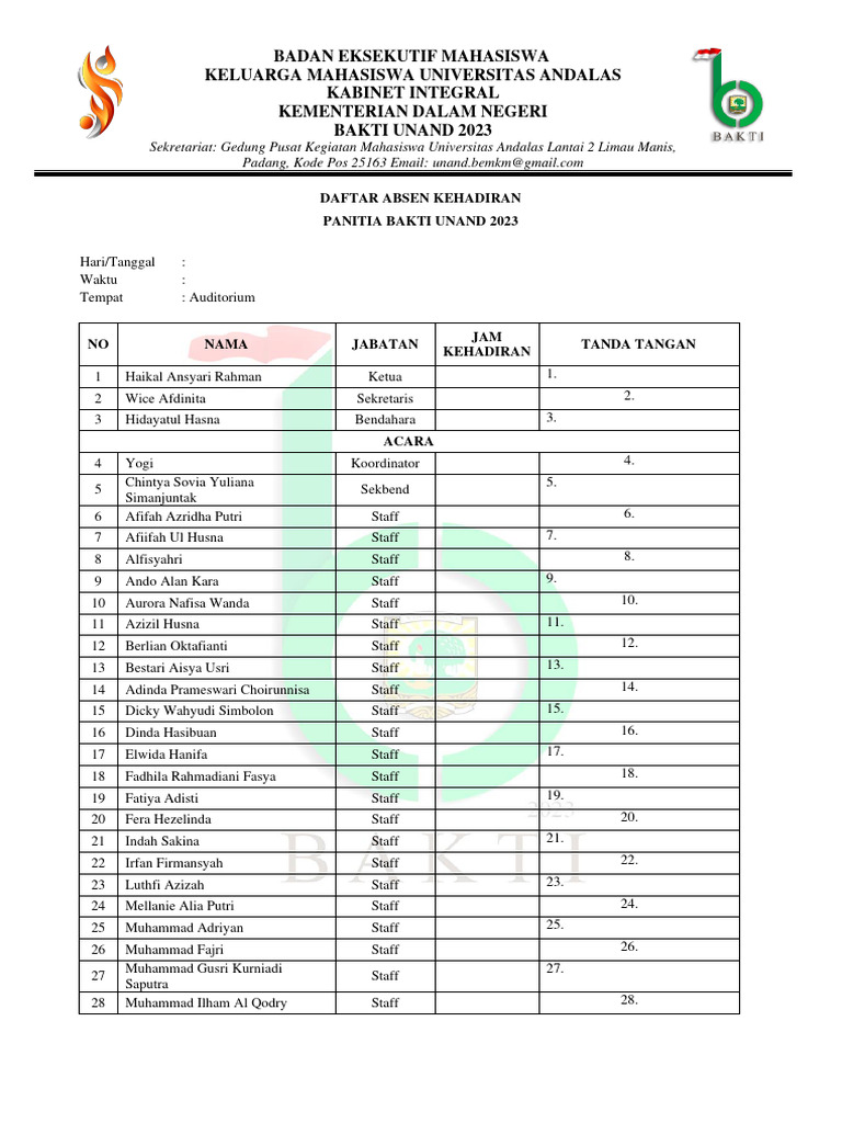 Absen Kehadiran Panitia | PDF