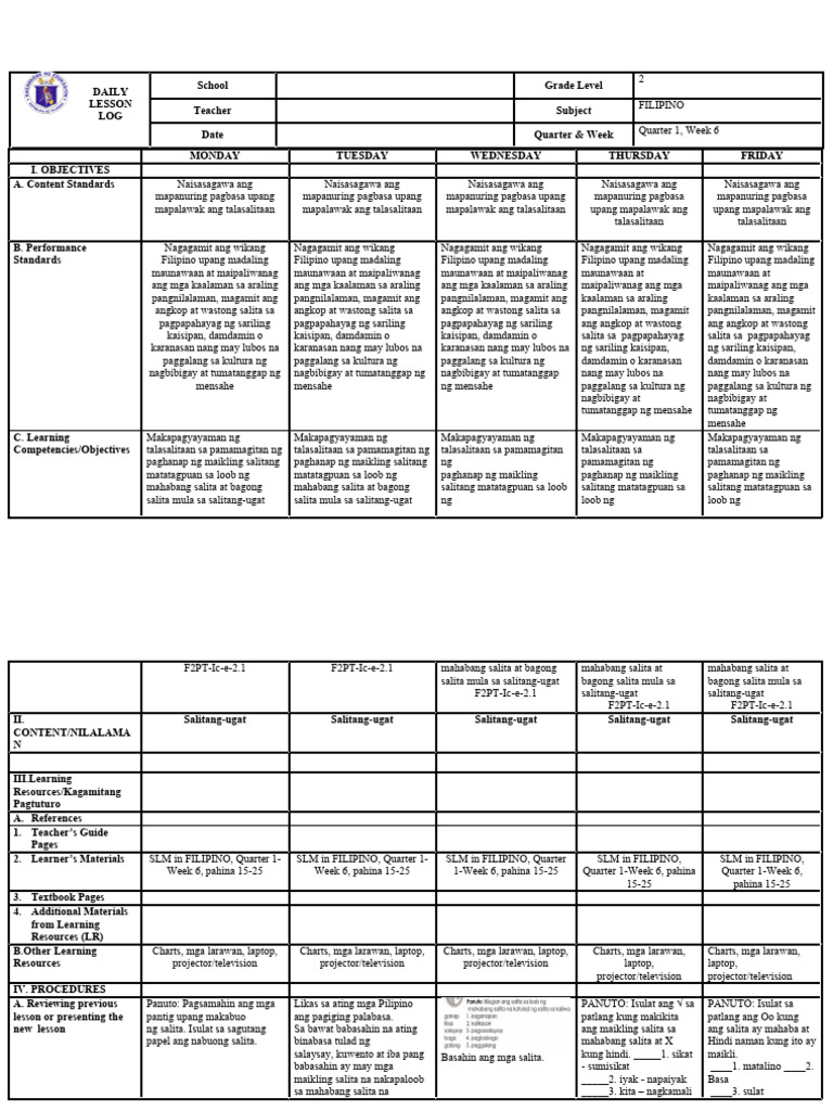 Grade 2 DLL Filipino | PDF