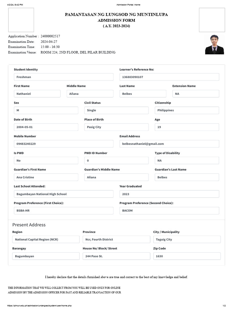 PLMun Exam Permit Instructions 2024 | PDF