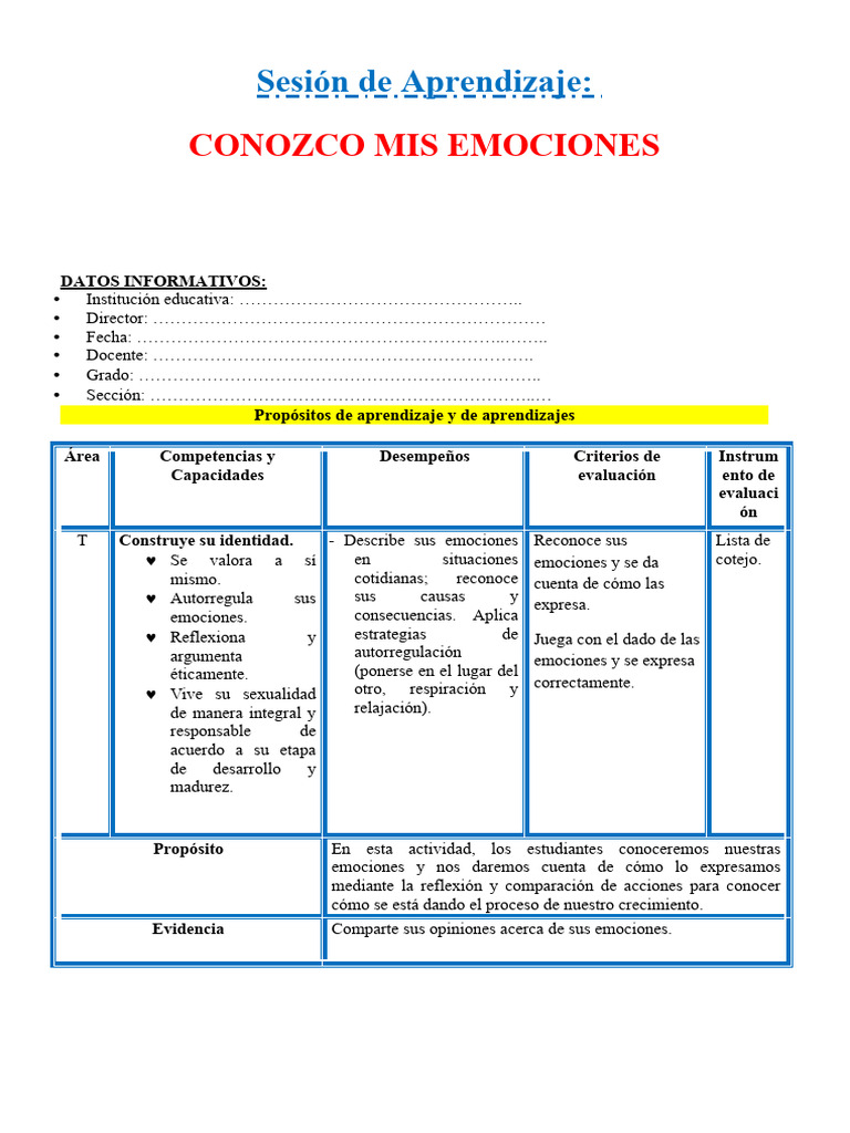 3° Sesión Día 2 Tut Conozco Mis Emociones | PDF | Las emociones
