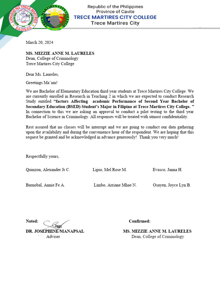 Letter For Dean of Criminology | PDF