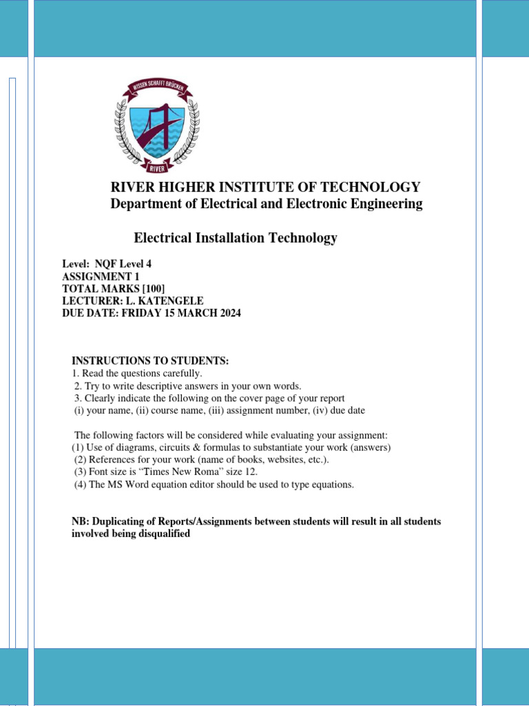 Assignment 1 Eit Pdf Electrical Wiring Electromagnetism