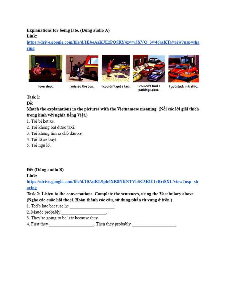 Vocabulary - Explanations For Being Late | PDF