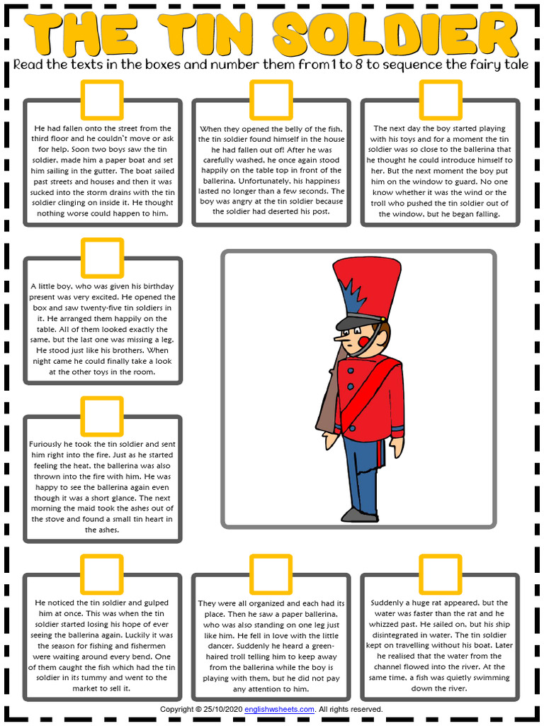 the tin soldier esl printable sequencing the story worksheet for kids | PDF