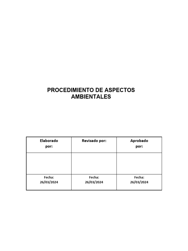 EJEMPLO PROCEDIMIENTO DE ASPECTOS AMBIENTALES | PDF | Entorno natural | Evaluación del ciclo de vida
