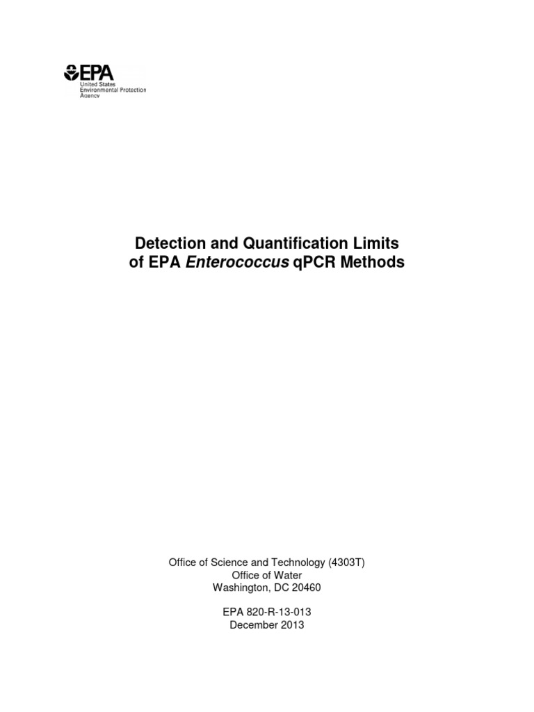 Detection Of Quantification Limits Of Epa Enterococcus Qpcr Methods