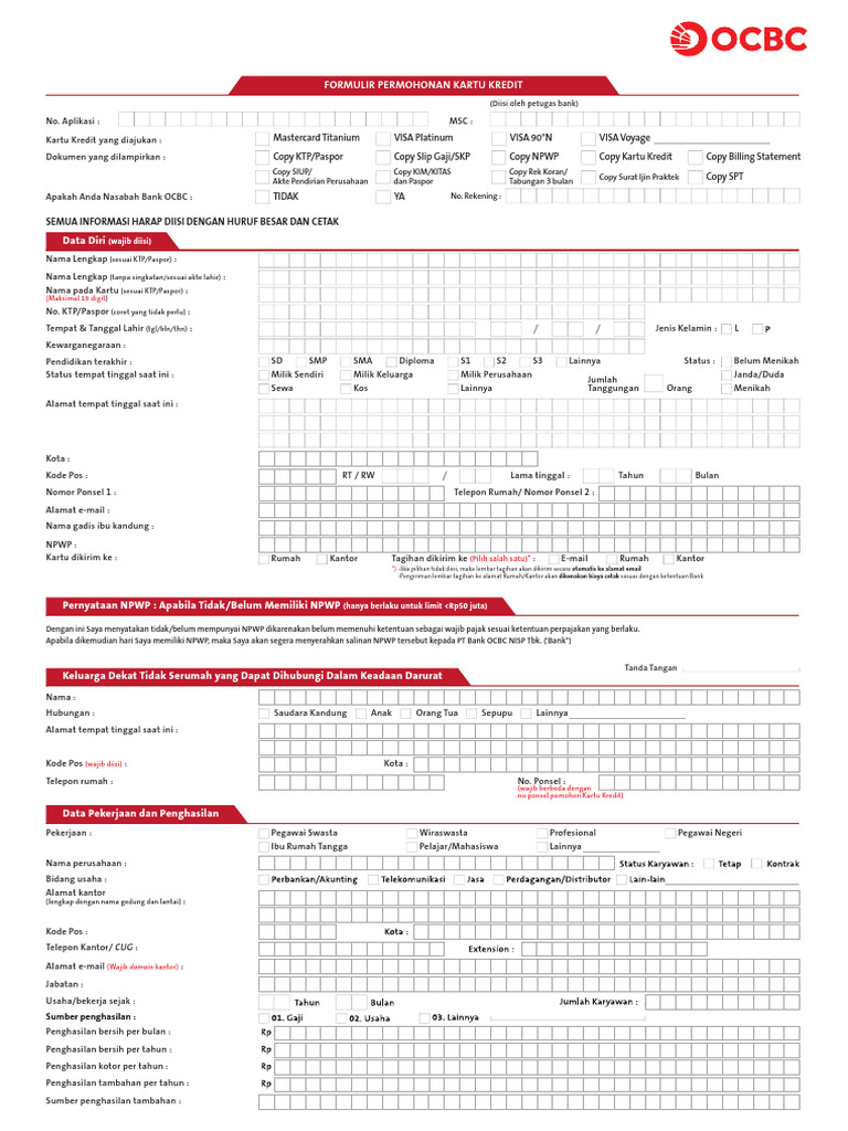 Permohonan Kartu Kredit Ocbc | PDF