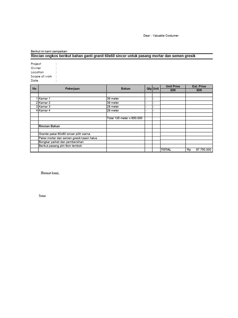 RAB Ganti Granit New | PDF