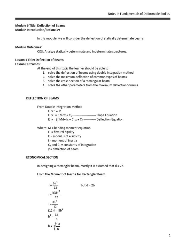 Module 6 Deflection of Beams | PDF | Beam (Structure) | Solid Mechanics