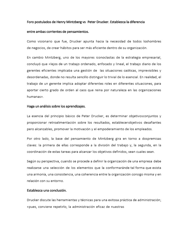 Mintzberg vs Drucker: Estrategias Gerenciales | PDF