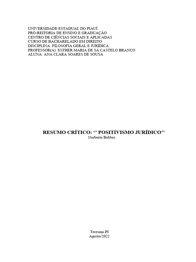 Resumo Crítico do Positivismo Jurídico | PDF | Legislação | Lei Natural