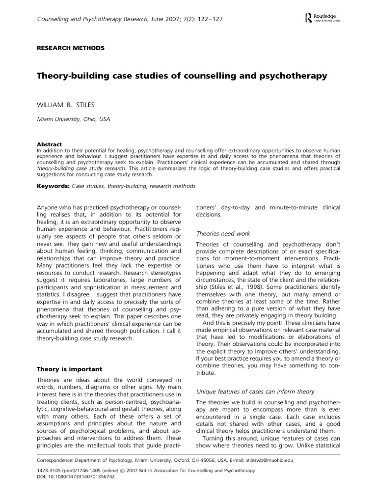 Theory-Building Case Studies of Counselling and Psychotherapy | PDF | Theory | Psychotherapy
