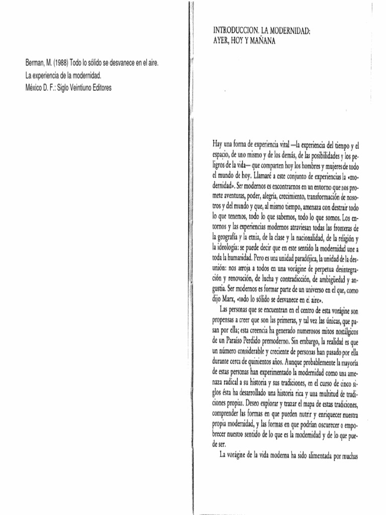 La Modernidad según Berman | PDF