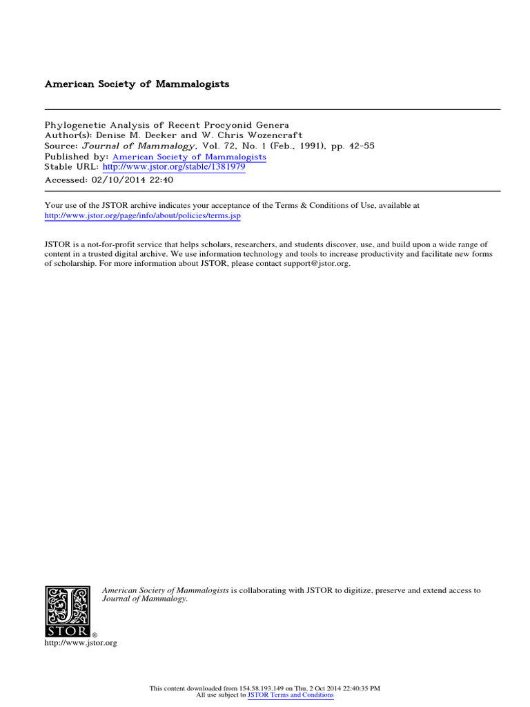 Phylogeny of Recent Procyonid Genera | PDF