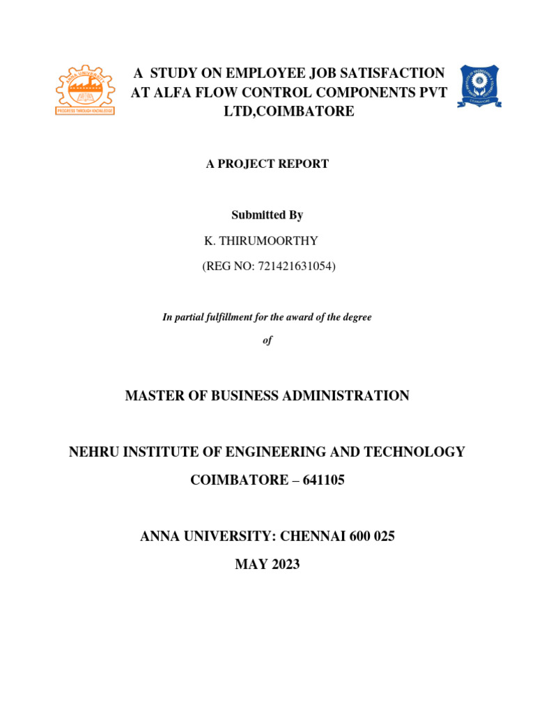 Thiru Report Full Final Draft | Download Free PDF | Methodology | Job Satisfaction