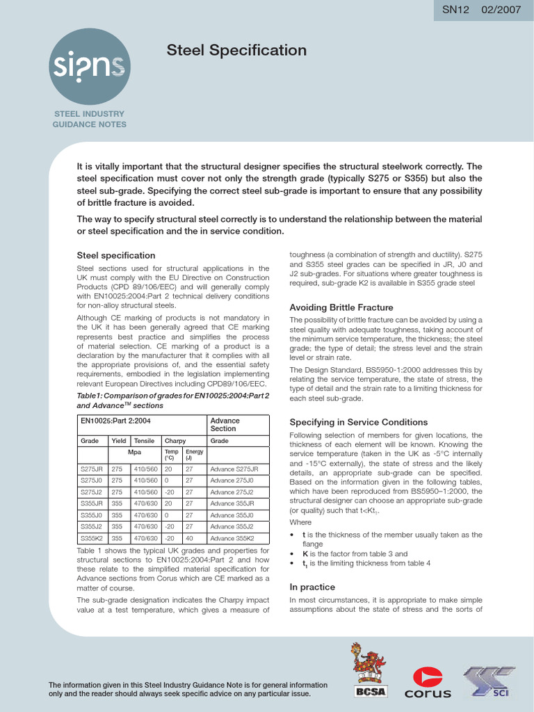 SIGNS-SN12 Steel Specification | PDF | Structural Steel | Steel