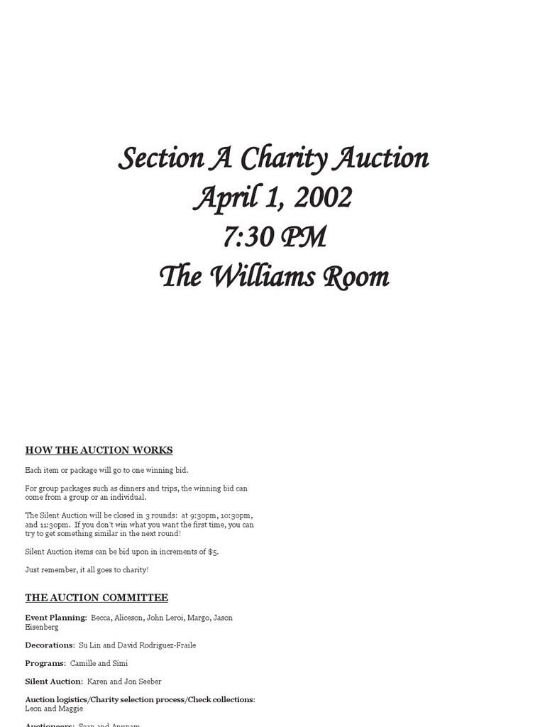 Auction Program Sample 1 | PDF | Foods