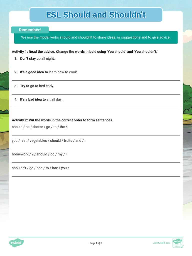 Should Activity | PDF | English As A Second Or Foreign Language ...