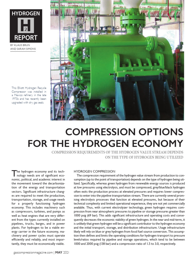 COMPRESSION OPTIONS FOR THE HYDROGEN ECONOMY | PDF | Gases | Hydrogen