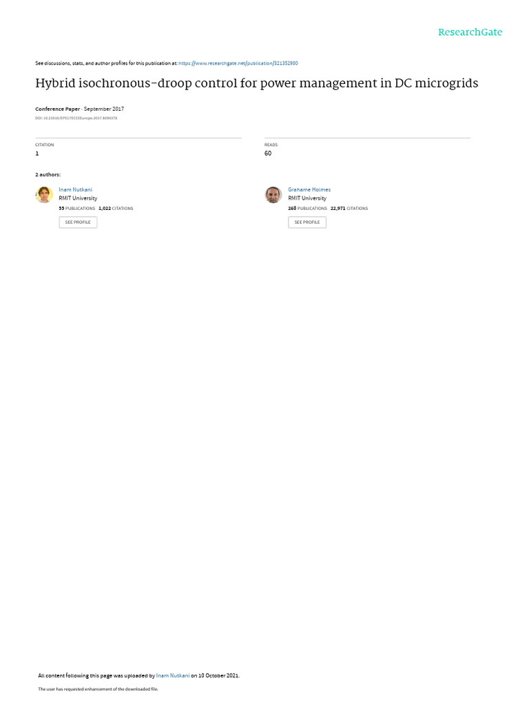 Hybrid Isochronous-Droop Control For Power Management in DC Microgrids | PDF | Distributed ...