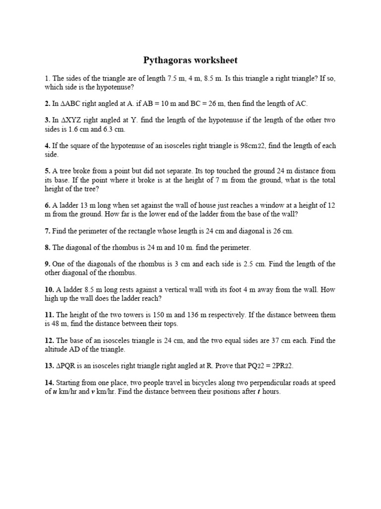 Pythagorean Theorem Practice Problems | PDF