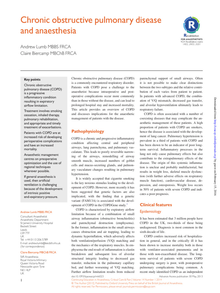 COPD | PDF | Chronic Obstructive Pulmonary Disease | Anesthesia