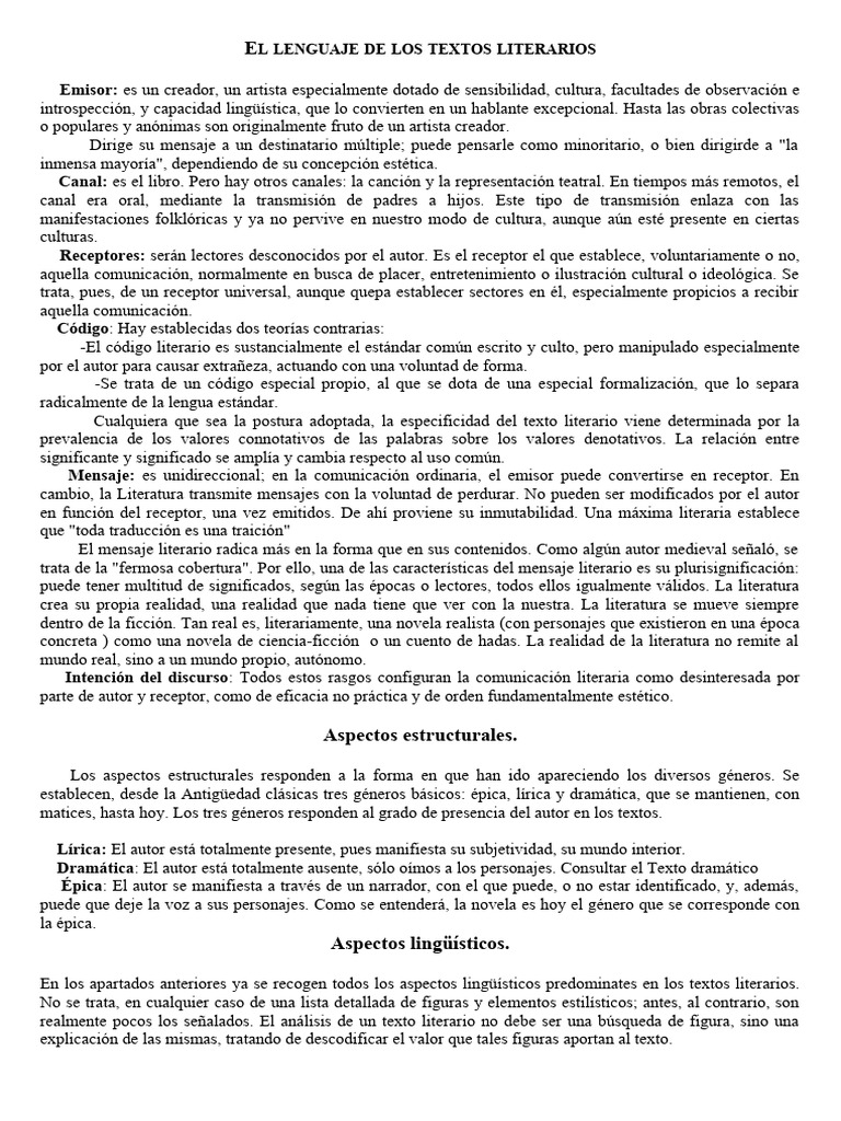 El lenguaje de los textos literarios | PDF | Autor | Comunicación
