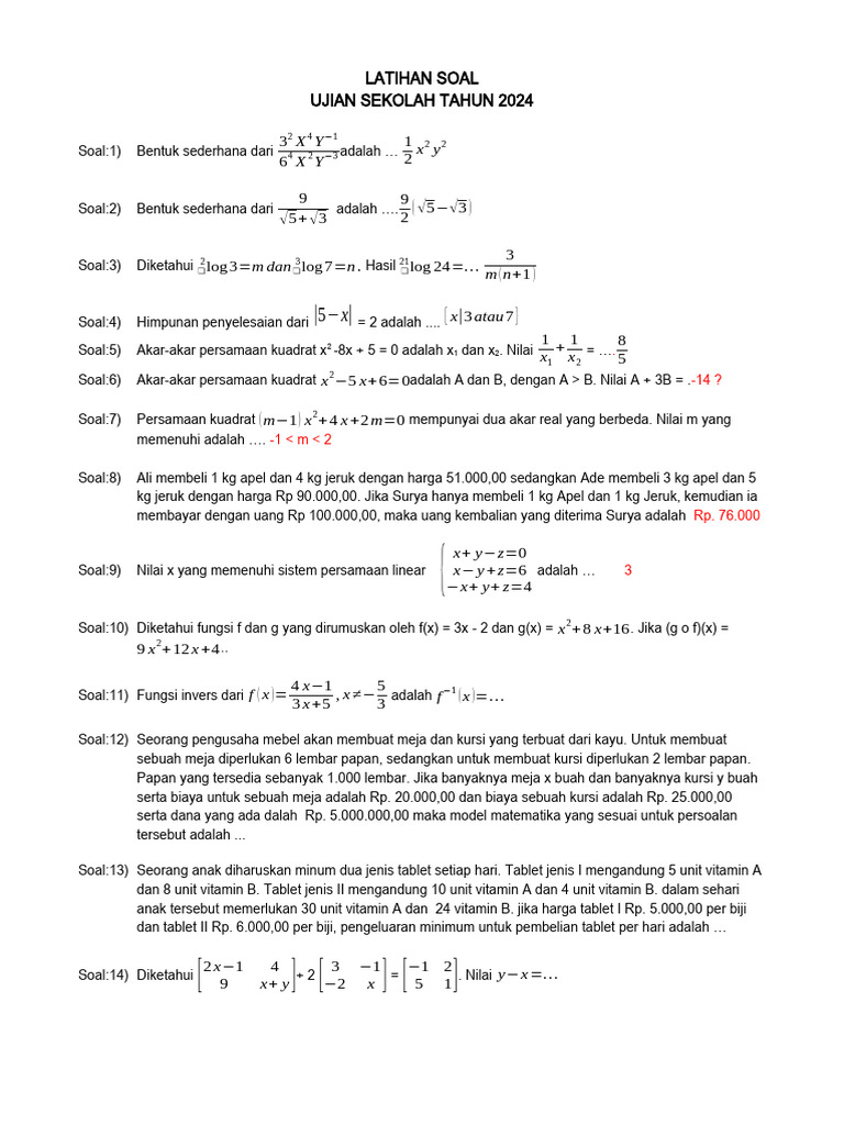 # Latihan Soal Us Matwa 2024-1 | PDF