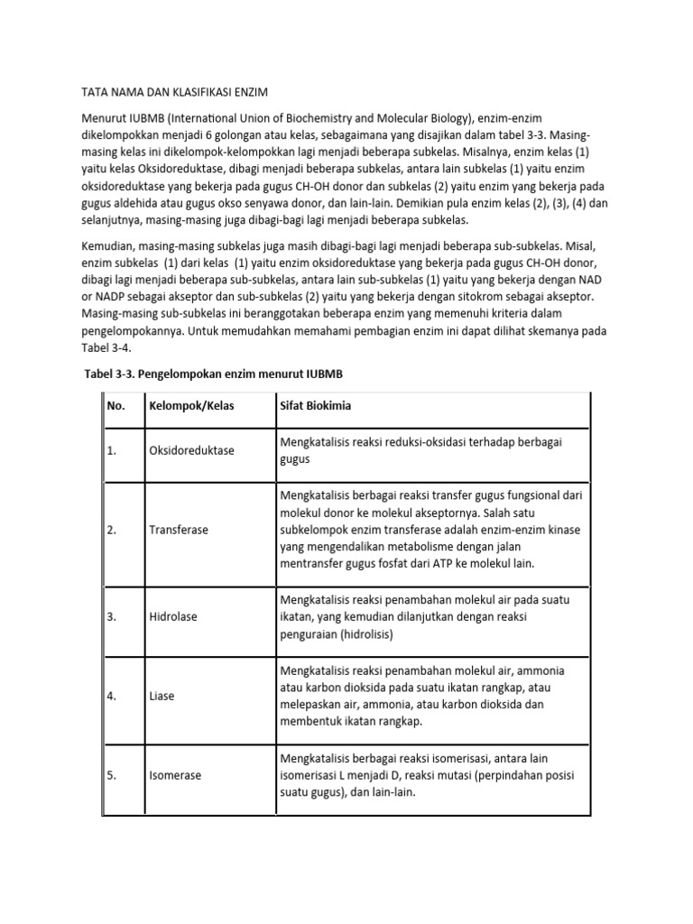 Tata Nama Dan Klasifikasi Enzim | PDF