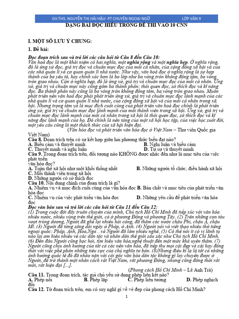 26-4 dạng bài đọc hiểu cnn 9v4 | PDF