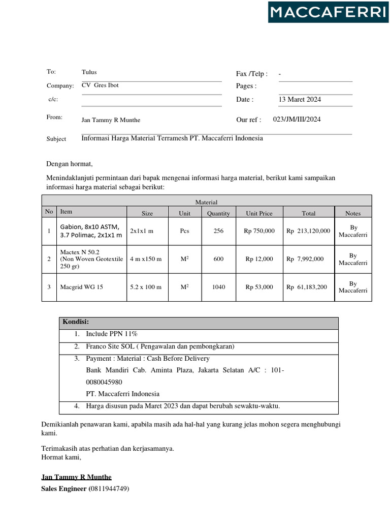 Quotation Gabion - Sarulla-Rev | PDF