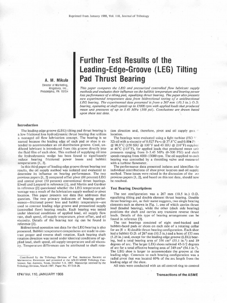Further Test Results of The LEG Tilting Pad Thrust Bearing | PDF ...