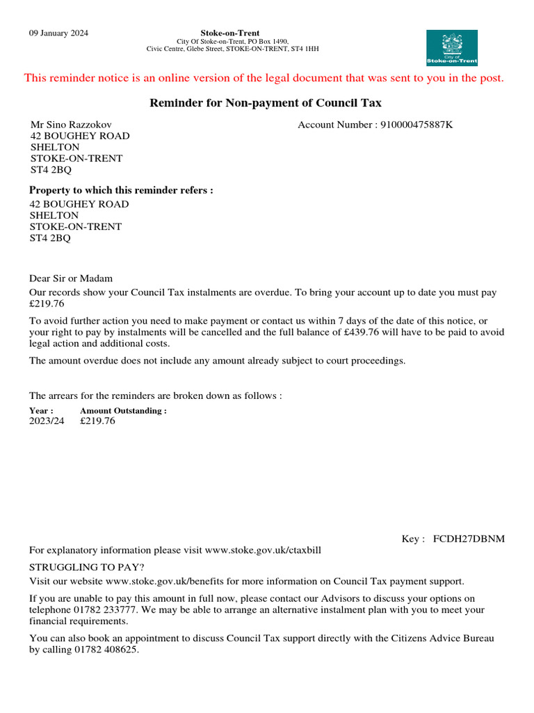 Council Tax Payment Reminder | PDF