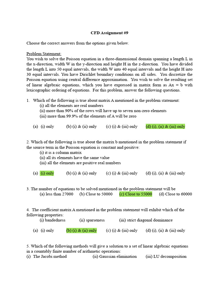 CFD Assignment9 | PDF | Matrix (Mathematics) | System Of Linear Equations
