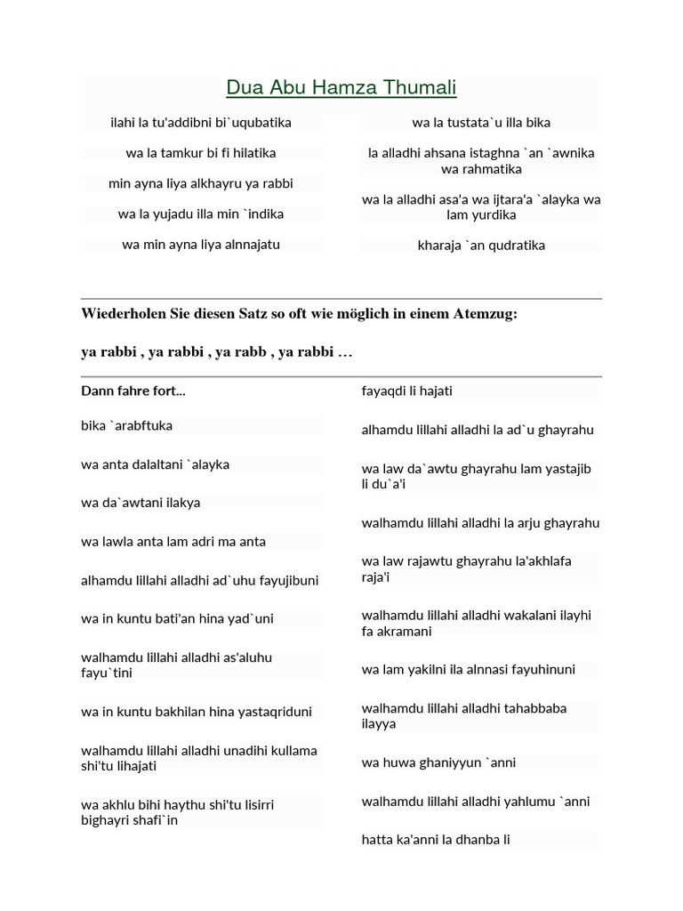 Dua Abu Hamza Thumali | PDF