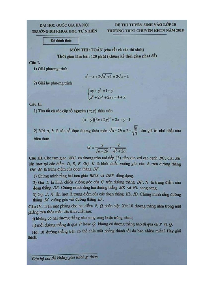 De Thi Tuyen Sinh Lop 10 Truong THPT Chuyen KHTN Ha Noi Mon Toan | PDF