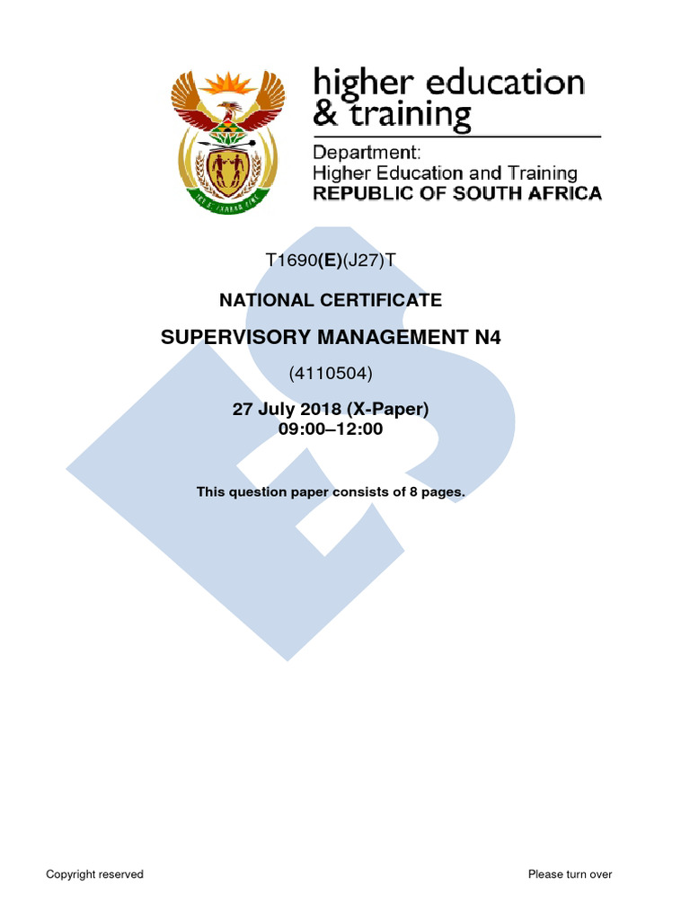 Supervisory Management n4 2018 Combined | PDF | Communication | Piece Work
