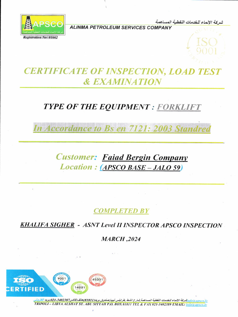 Certificate of Insp - Load Test & Examination - KS-014-24 Bergin #9 ...