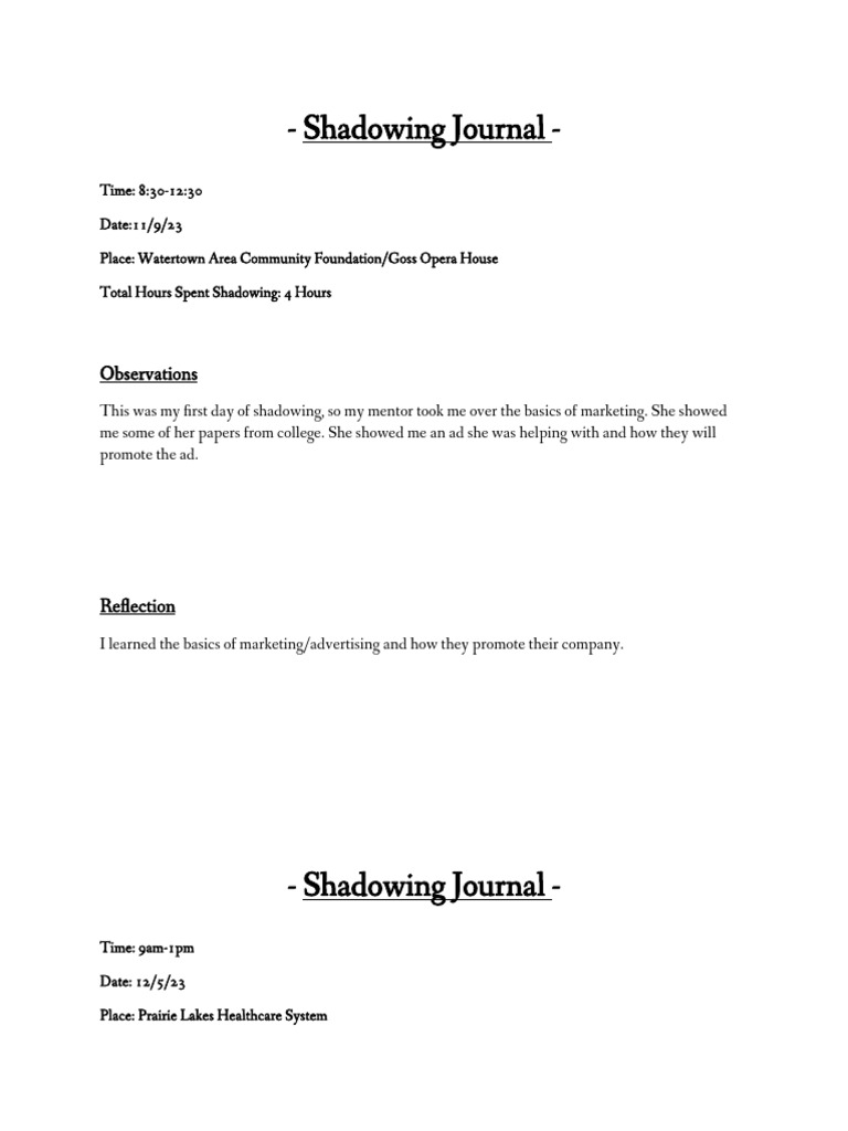 2023-2024 Senior Shadowing Journal | PDF | Public Sphere | Human Communication