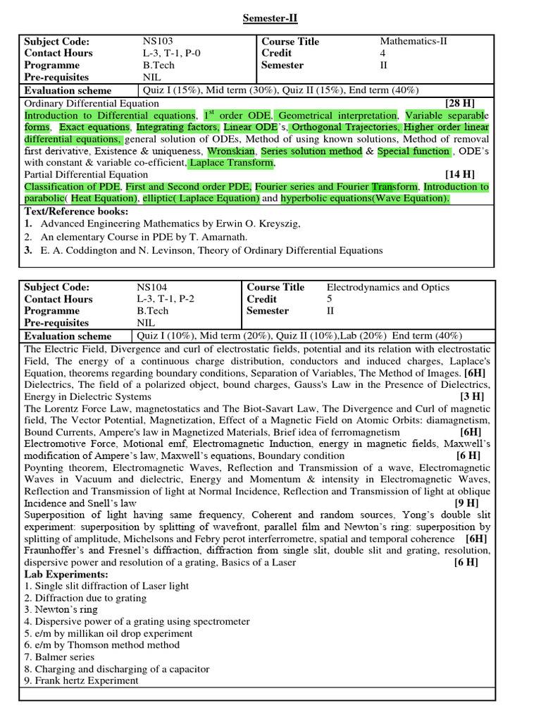B.Tech Semester II Course Overview | PDF | Partial Differential ...