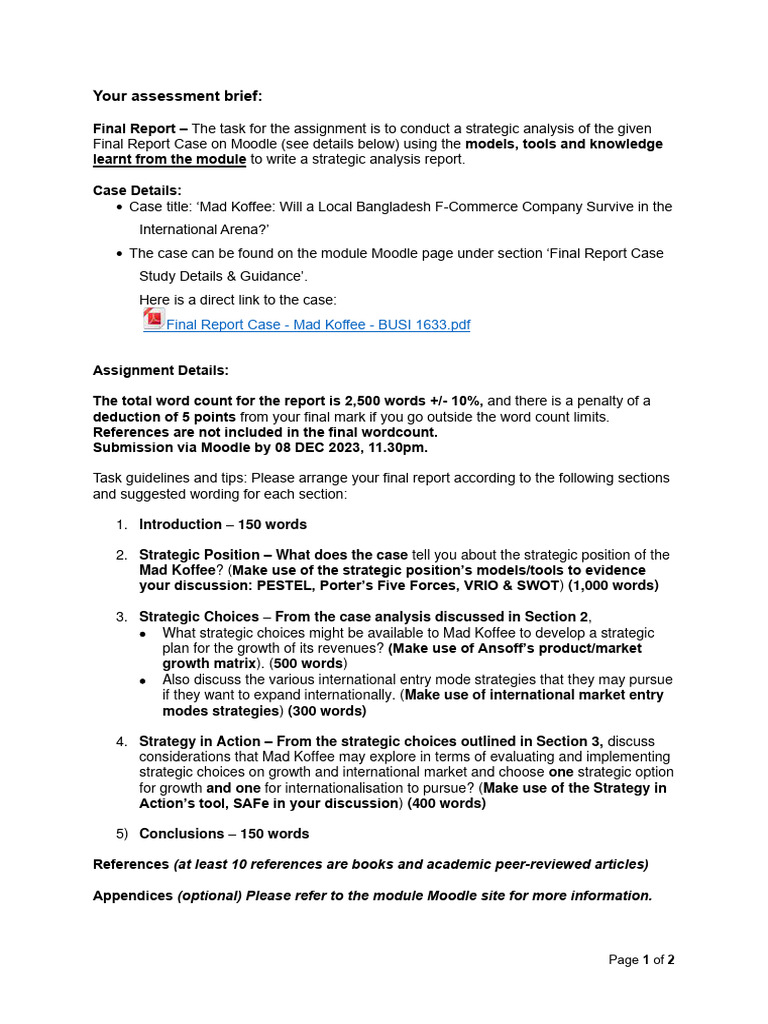 BUSI 1633 Assessment Brief | PDF | Swot Analysis | Cognition