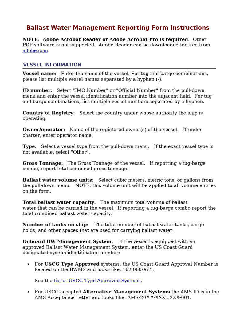 Ballast Water Management Form Guide | PDF | Tonnage